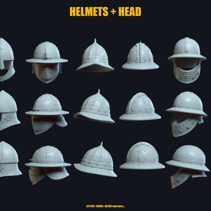 3D Printable Action figure Helmets + Head by diego